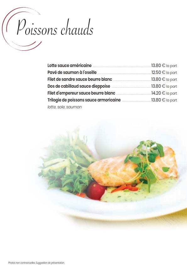 Carte et menus du Traiteur de la Chapelle pour vos réceptions à Guéret