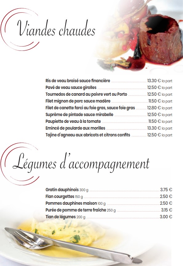 Carte et menus du Traiteur de la Chapelle pour vos réceptions à Guéret