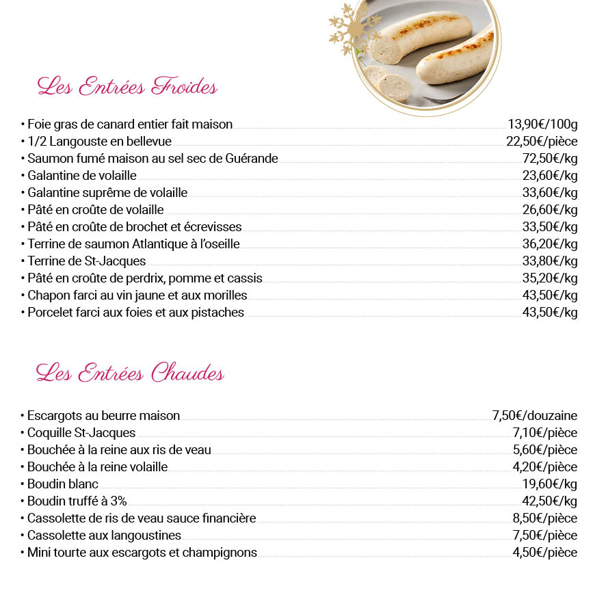 Carte et menus du Traiteur de la Chapelle pour vos réceptions à Guéret